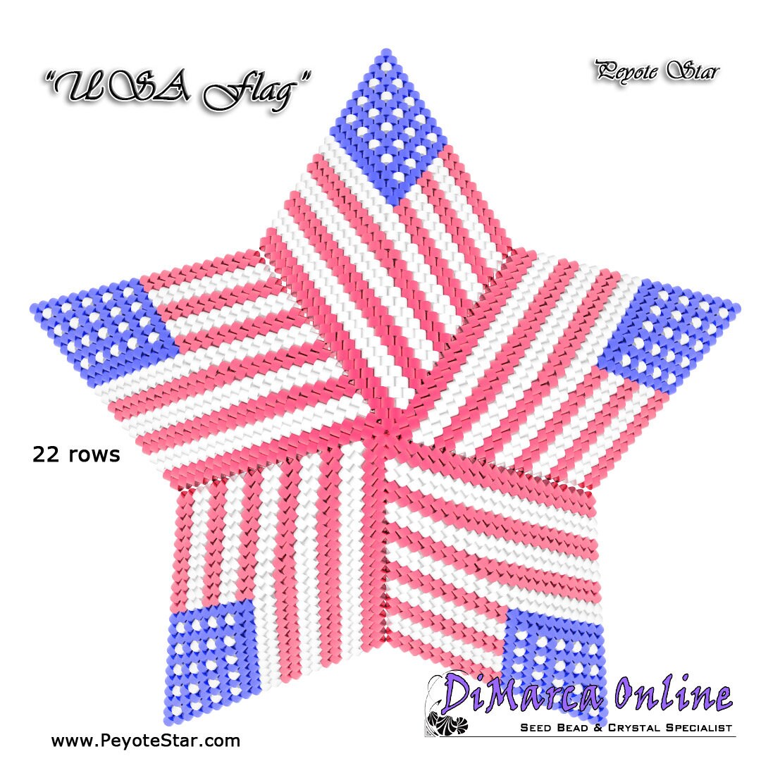 Tutorial 22 Rows - 3D Peyote Star Beading Pattern USA FLAG With Basic ...