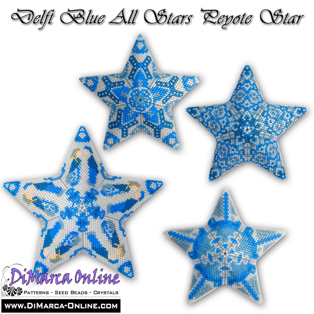 Tutorial 18 - 25 Rows - 3D Peyote Star Beading Pattern DELFT BLUE ALL ...
