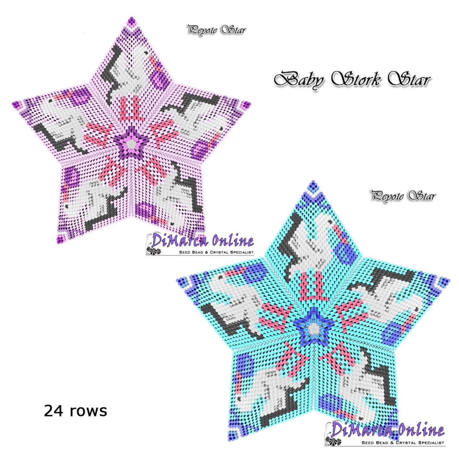 3D Peyote Star Beading Pattern BABY STORK pink & Blue With | Etsy