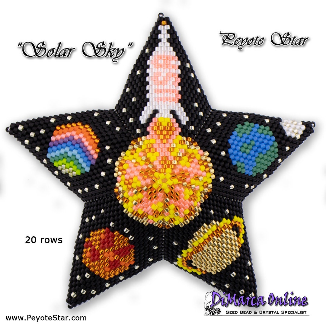 Tutorial 20 Rows - 3D Peyote STAR Beading Pattern SOLAR SKY Star ...