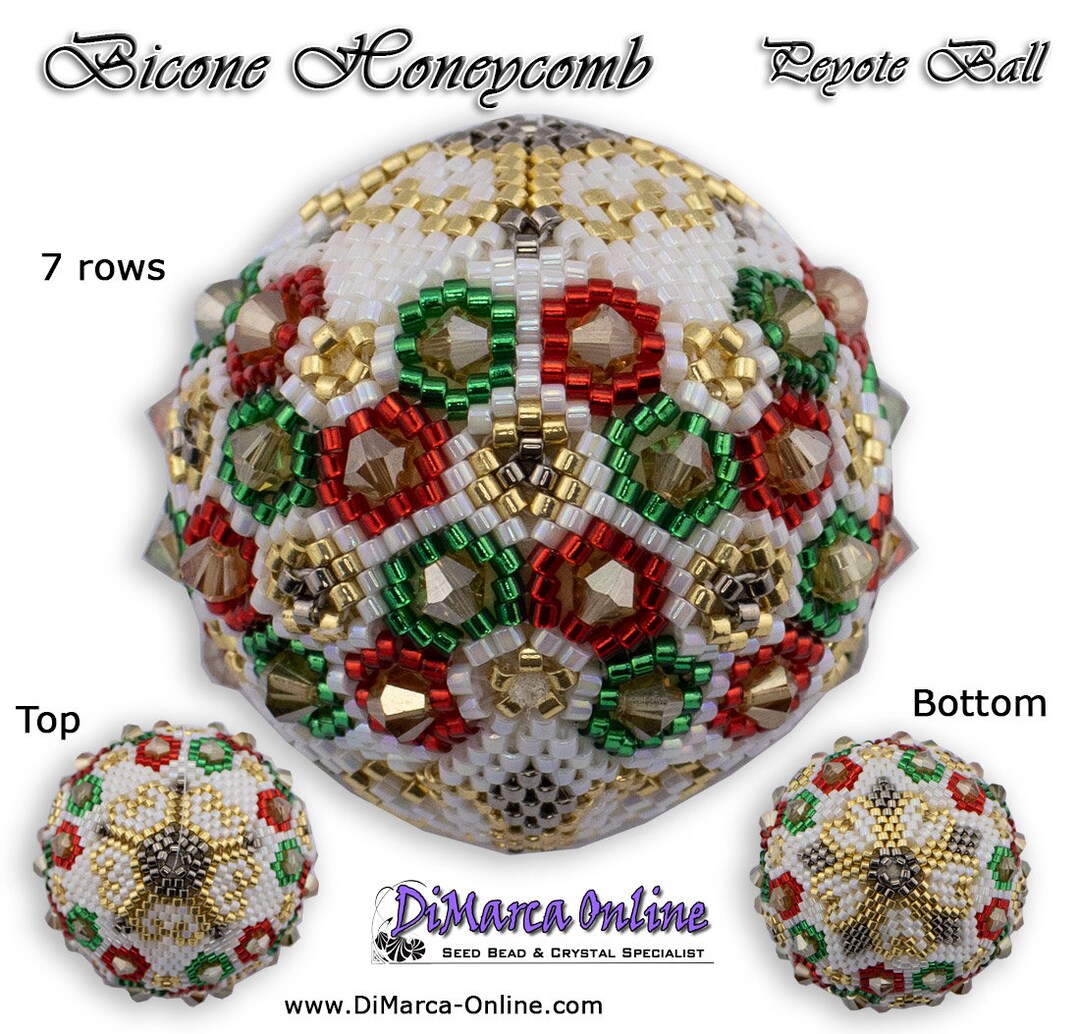 3D Peyote Ball Beading Pattern 7 Rows - CHRISTMAS BICONE HONEYCOMB With ...