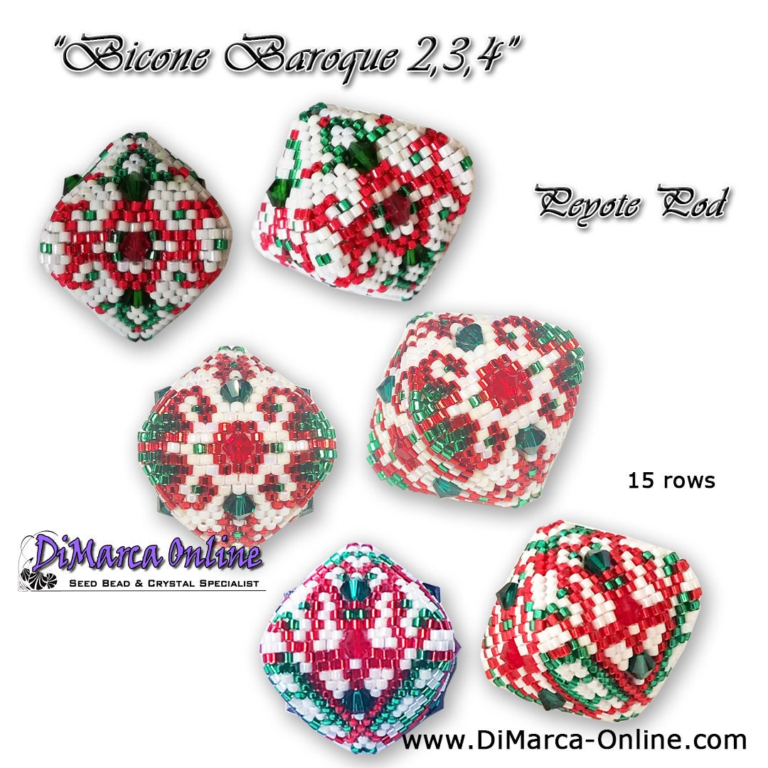 Tutorial 15 Rows - 3D Peyote Pods Beading Patterns BICONE BAROQUE 2, 3 ...