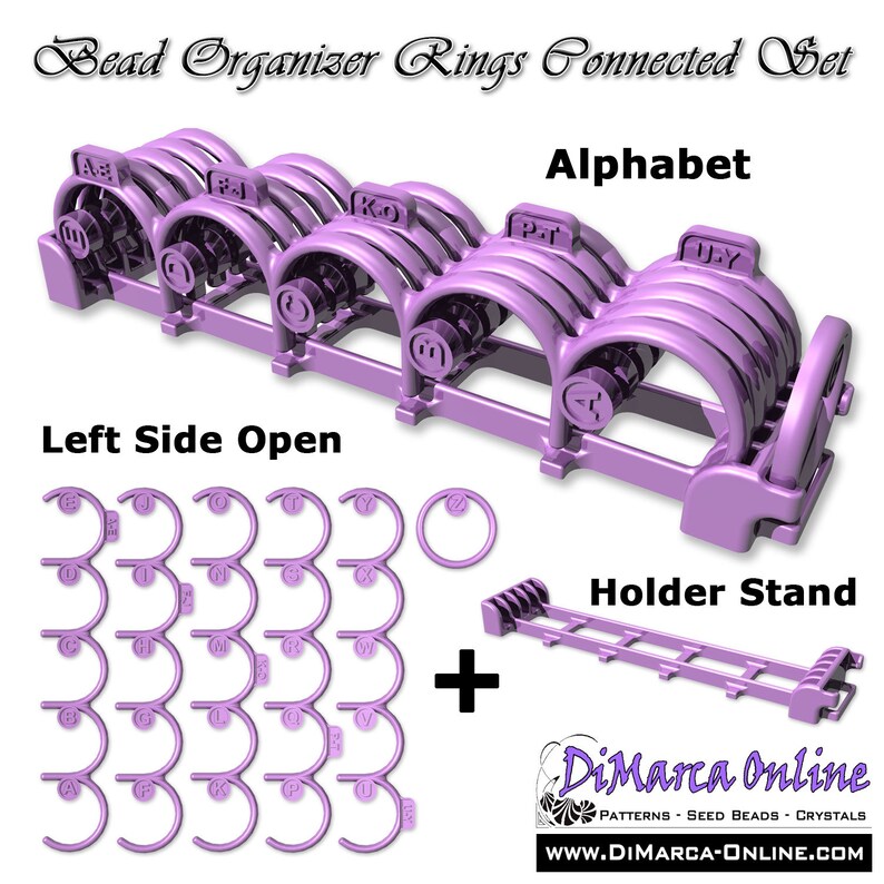 Bead Organizer Rings Connected SET (5 + Holder Stand) - ALPHABET + Free ...