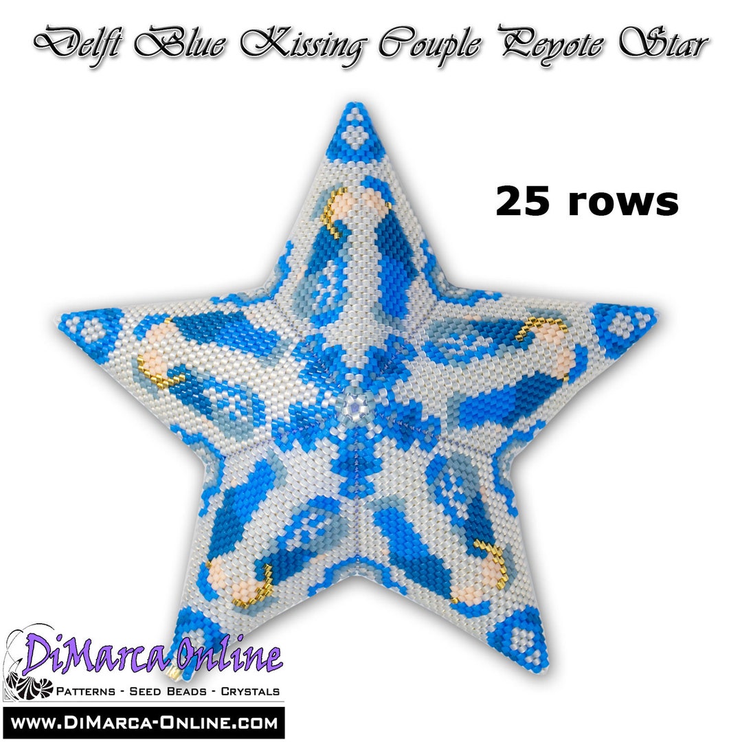 Tutorial 25 Rows - 3D Peyote Star Beading Pattern Delft Blue KISSING ...