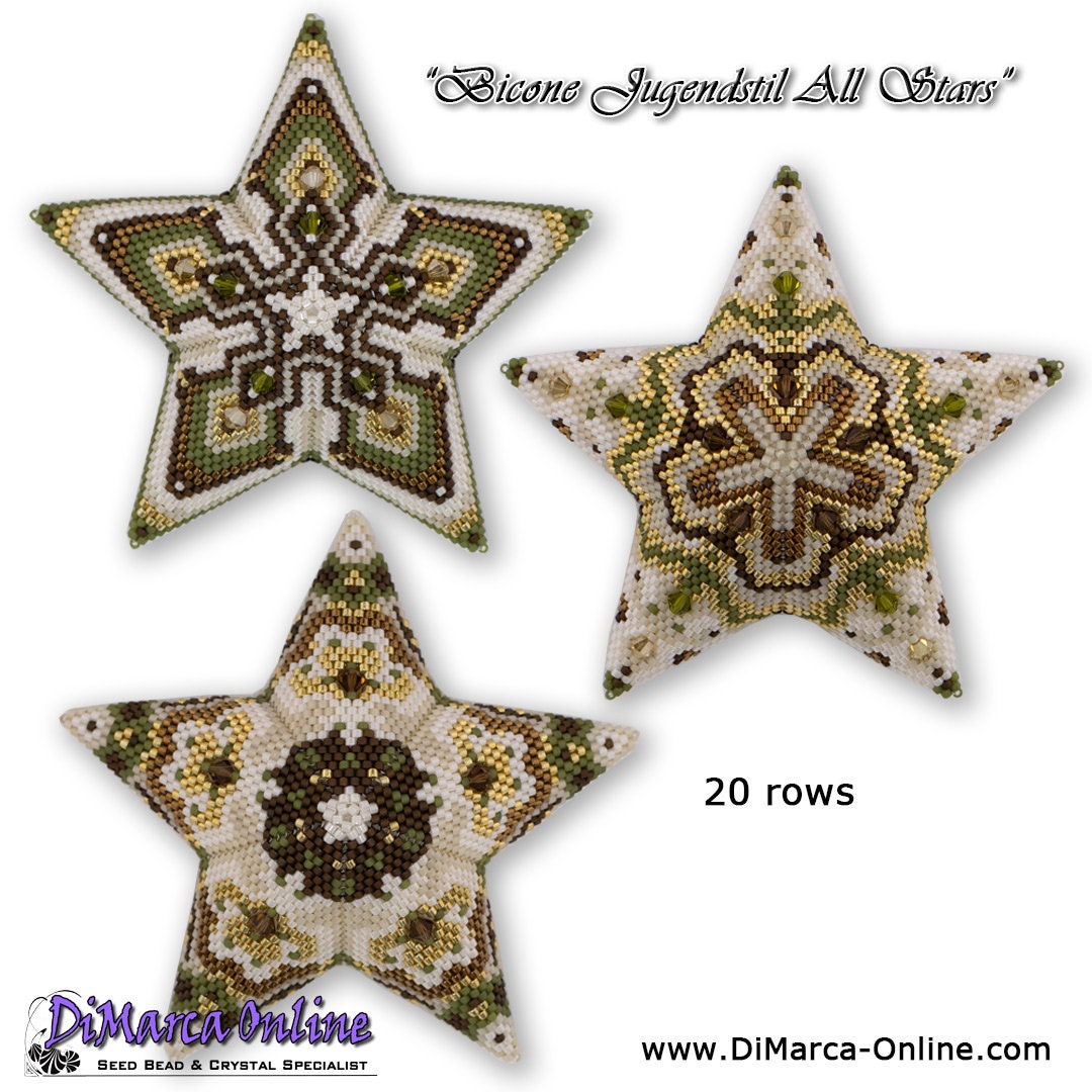3D Peyote Star Beading Pattern BICONE JUGENDSTIL ALL Stars With Basic ...