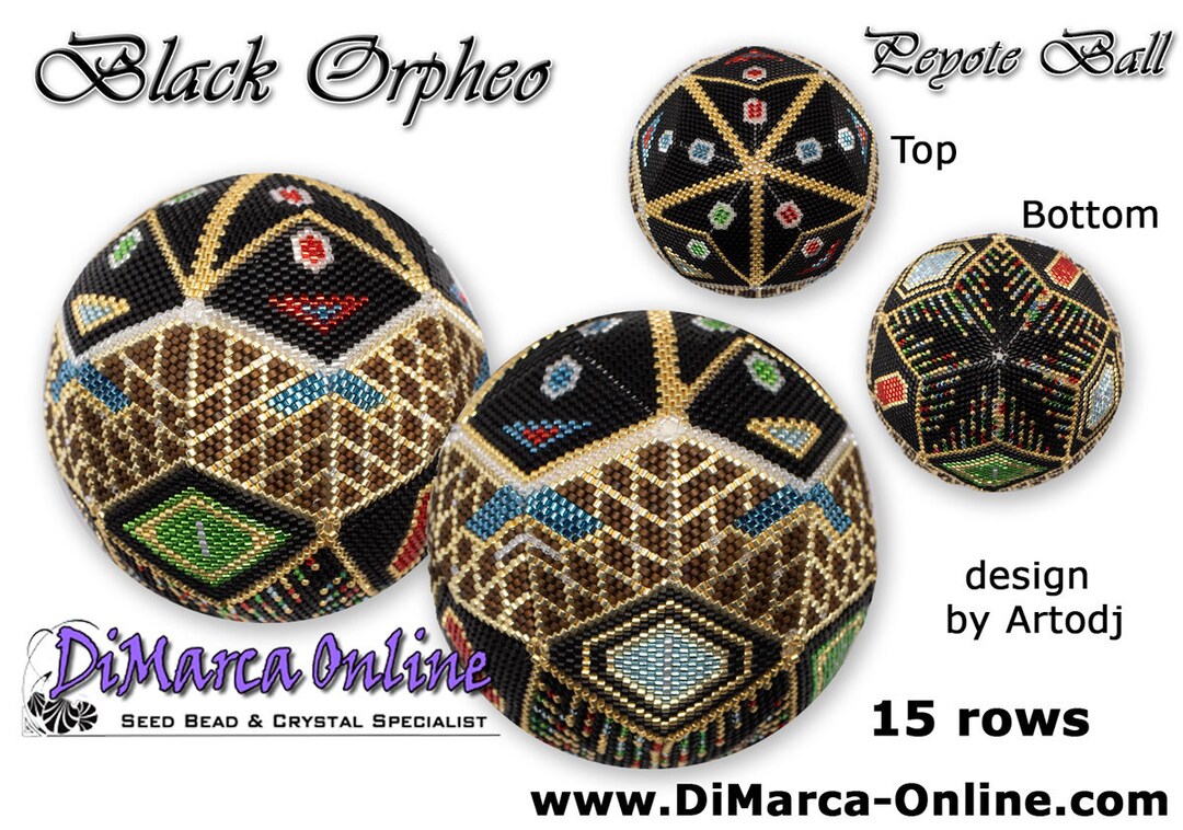 3D Peyote Ball Beading Pattern 15 Rows - BLACK ORPHEO With Basic ...