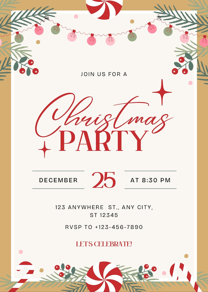 Digital Christmas Party Invite, Canva Download, Editable Party Template ...
