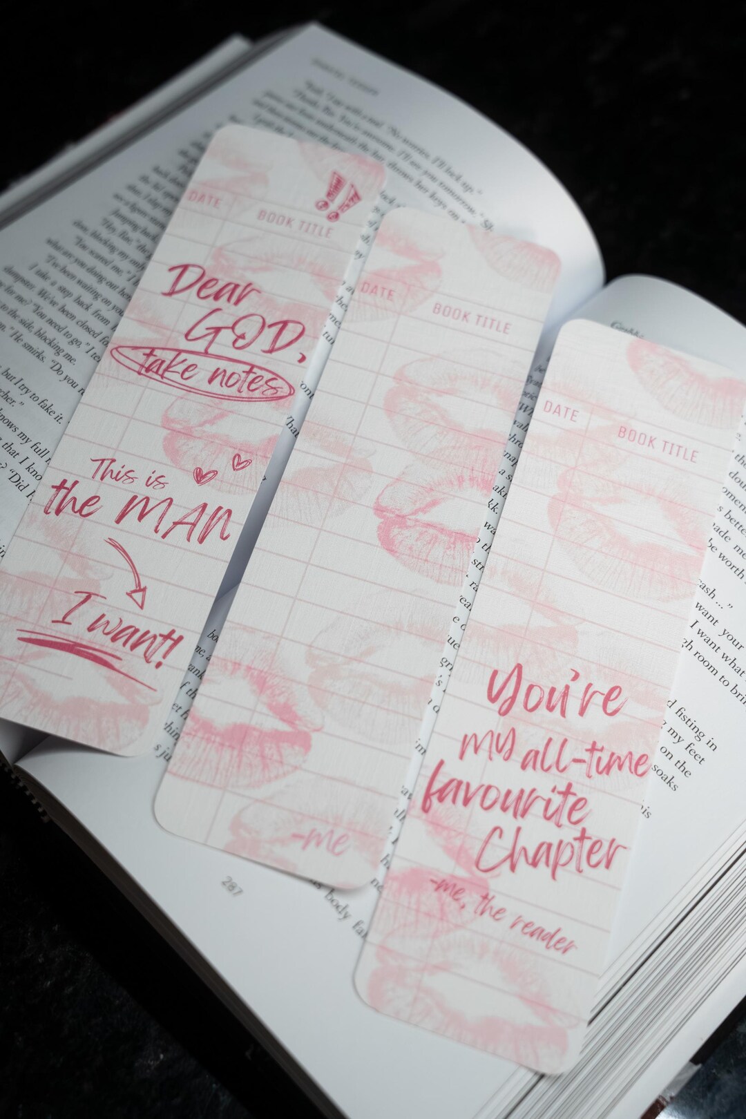 Romance Pink Kisses Library Card Bookmark - Etsy