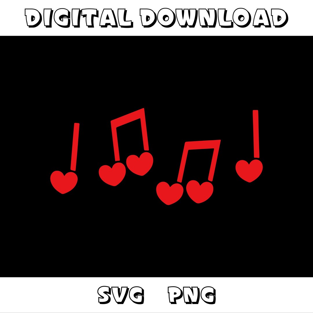 Music Note Valentines Day SVG PNG, Cute Music Teacher SVG, Heart Notes ...