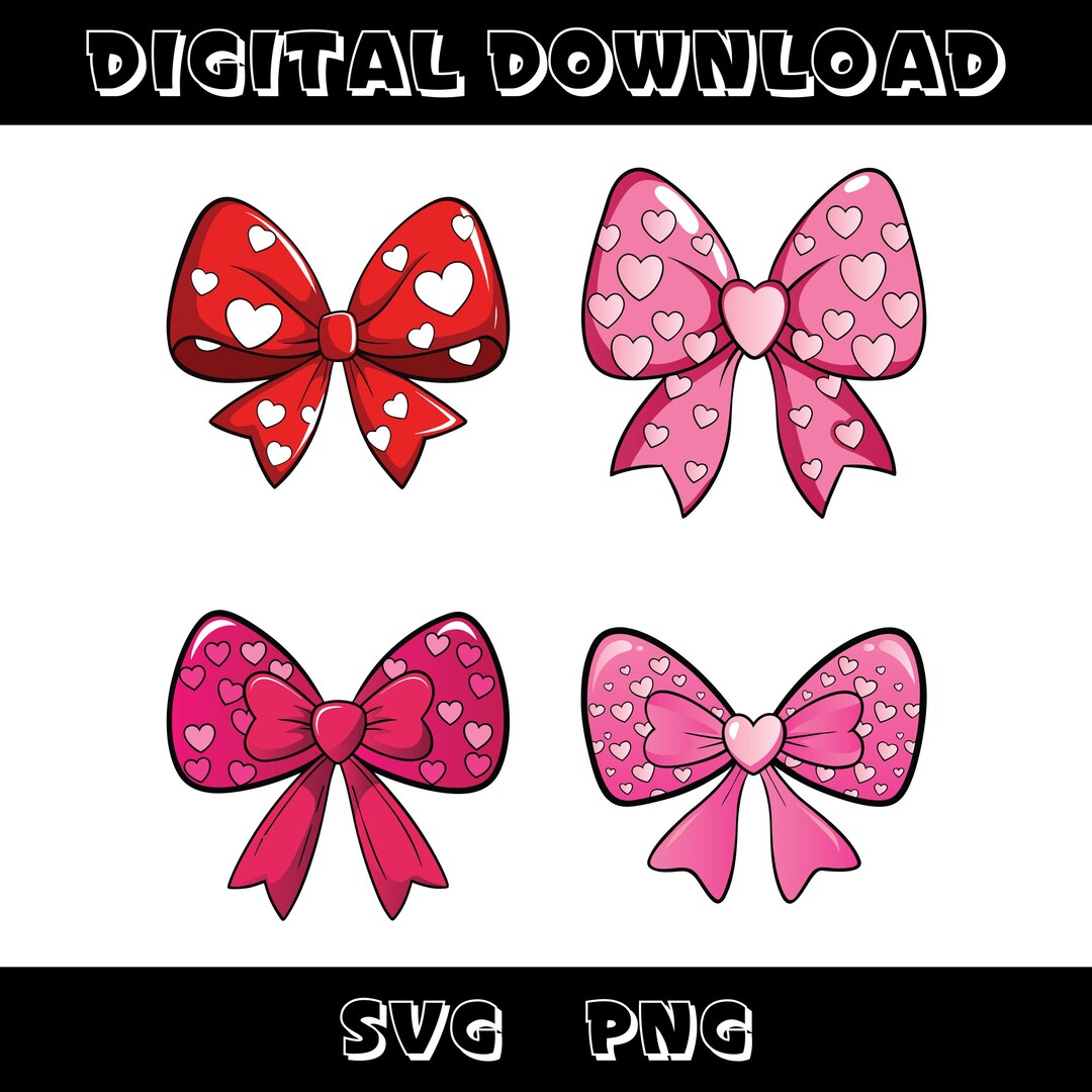 4 Coquette Valentine's Day Heart Bow SVG PNG EPS, Retro Valentine Shirt ...