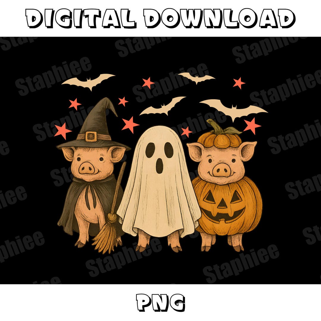 Three Halloween Pigs Cosplay Witch Boo Carved Pumpkin Png, Halloween ...