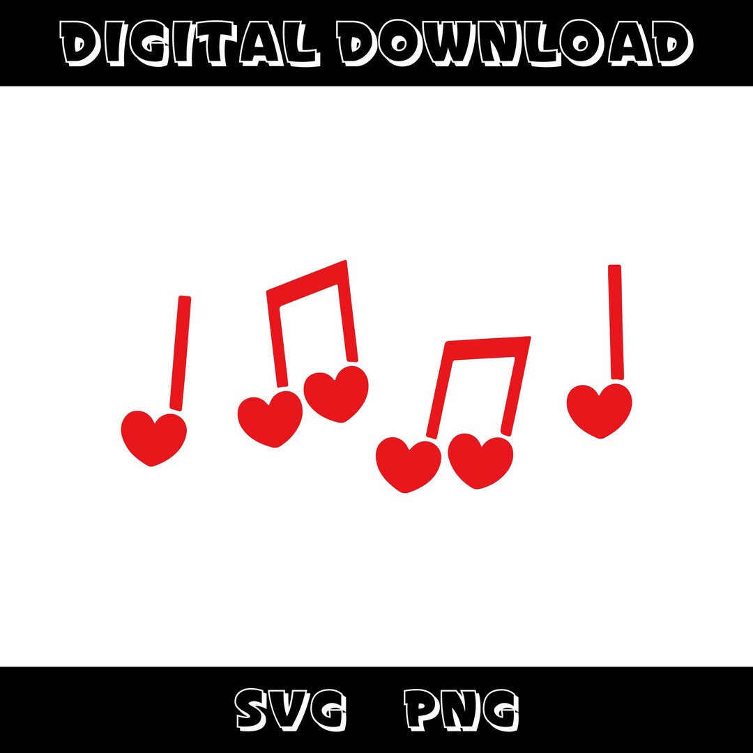 Music Note Valentines Day SVG PNG, Cute Music Teacher SVG, Heart Notes ...