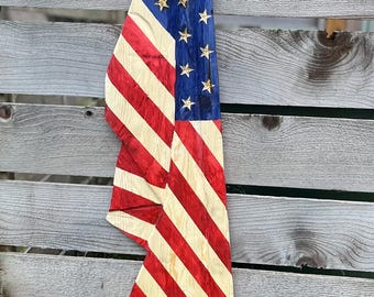 Hand Carved American Draped Flag - Etsy