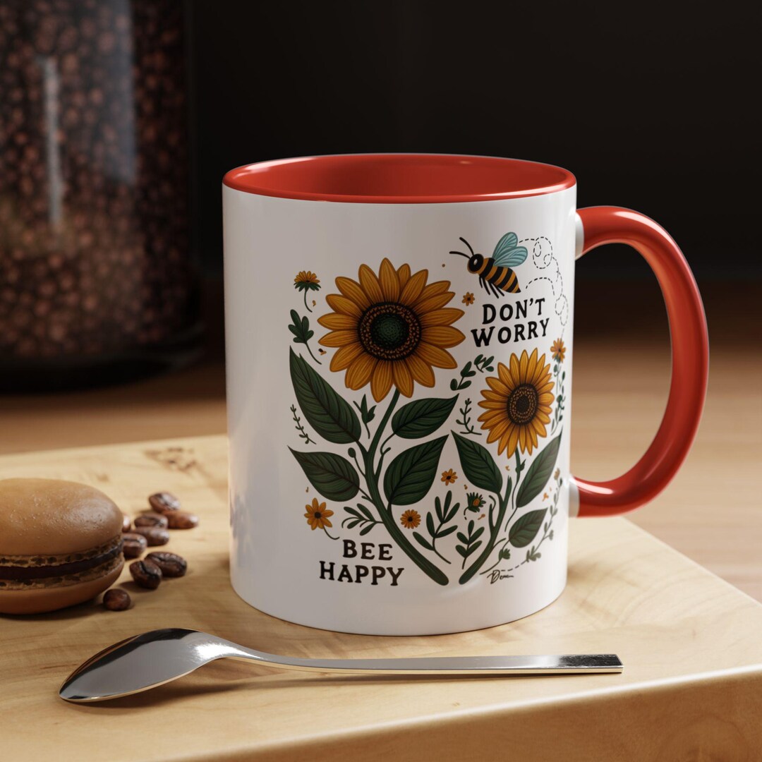 Wildflower Bee Coffee Mug – Don’t Worry Bee Happy Design Ceramic Accent ...