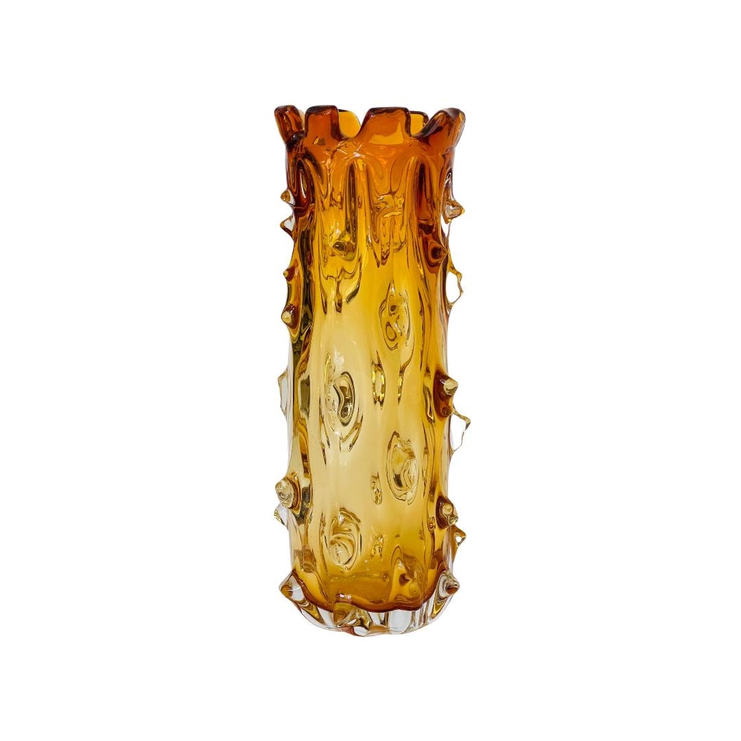 Monumental Murano Glass Vase – Amber Mid-century Modern With Spiky ...