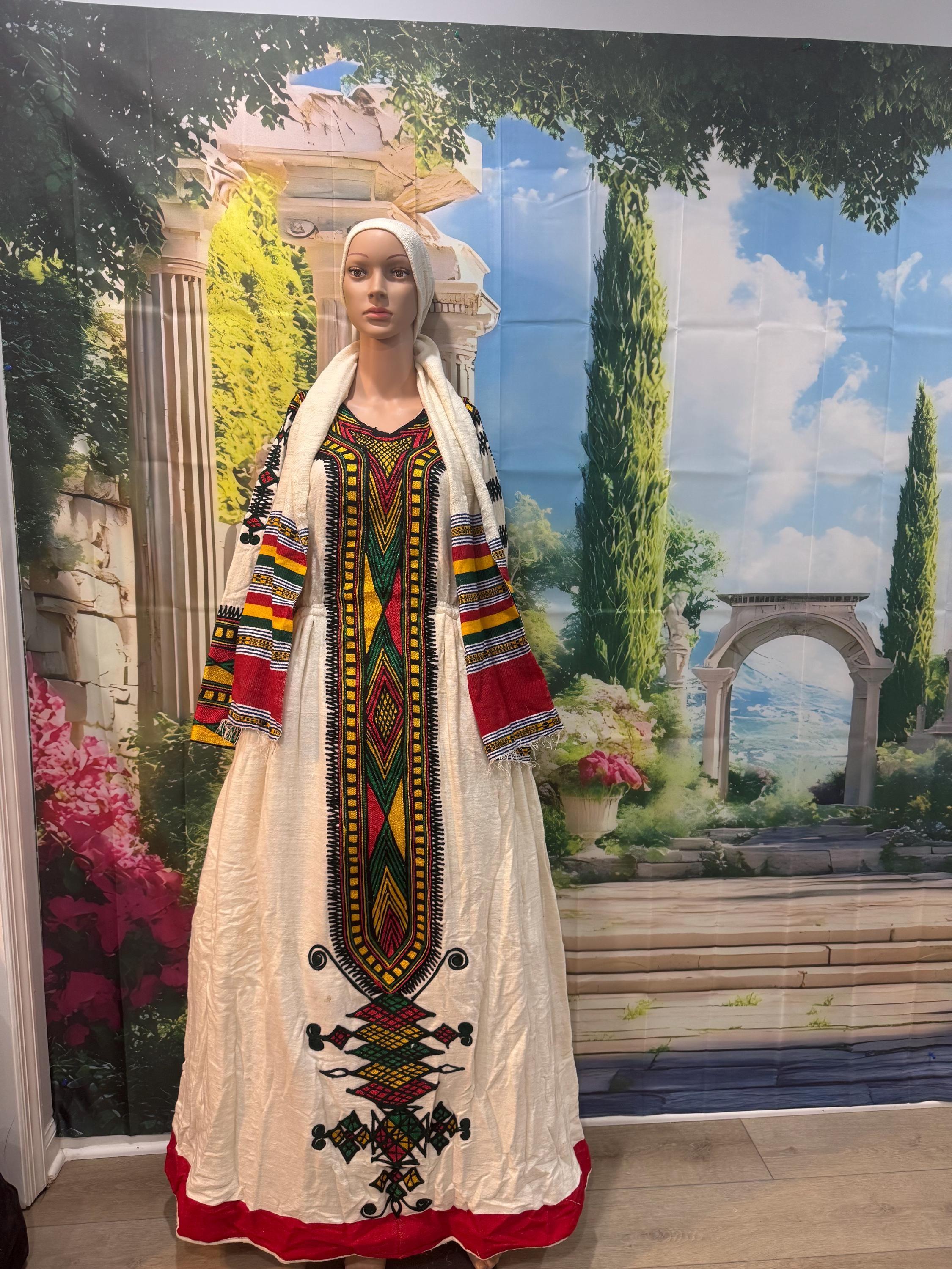 Ethiopian Cultural Dress Habesha Dress With Netela Handmade Cotton ...