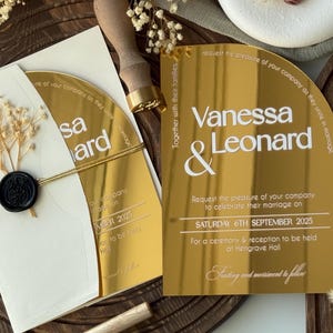 Mirror Gold Acrylic Wedding Invitations With RSVP, Faire Part Mariage ...