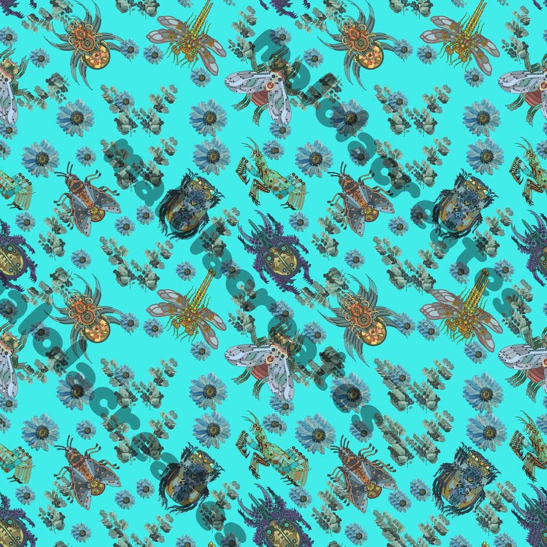 Insects Steampunk Seamless Pattern, Insects Repeat Pattern, Bugs Repeat ...