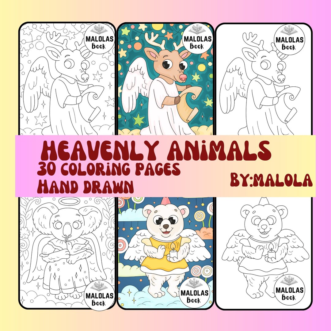 Heavenly Animals Coloring Book,relaxation, Stress Relief, Hand Drawn ...