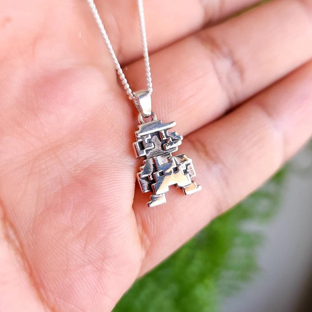 Super Mario Bros Retro Pixelated Silver Pendant - Mario Jewelry - Gifts ...
