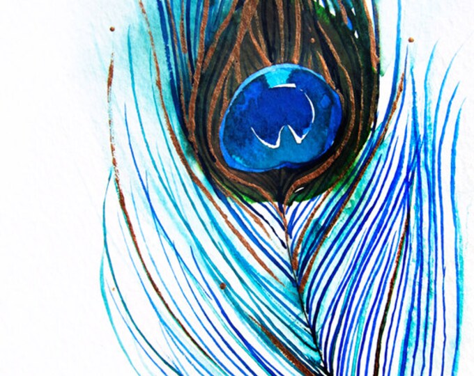 Peacock Feather III - Original Watercolor Painting - Botanical ...