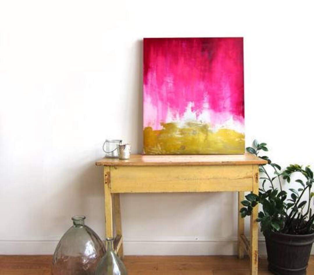 Pink and Gold Abstract Canvas Print Large Wall Art Bright - Etsy