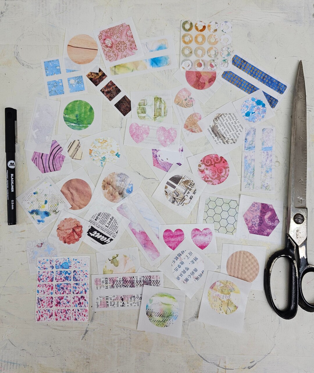 50 Handmade Stickers Mixed Media Labels Art Journal - Etsy