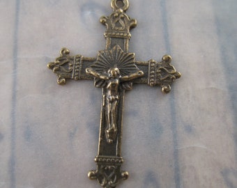 Solid Bronze Crucifix Rosary Parts Religious Charms Supplies | Etsy
