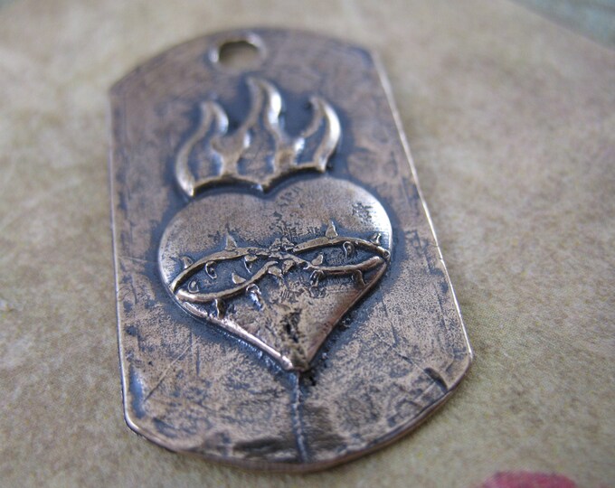 Religious Medal Dog Tag Sacred Heart and Flame Religious Charms Solid ...