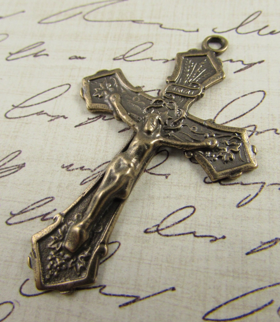 Solid Bronze Crucifix Floral Details Rosary Making Supplies Religious ...
