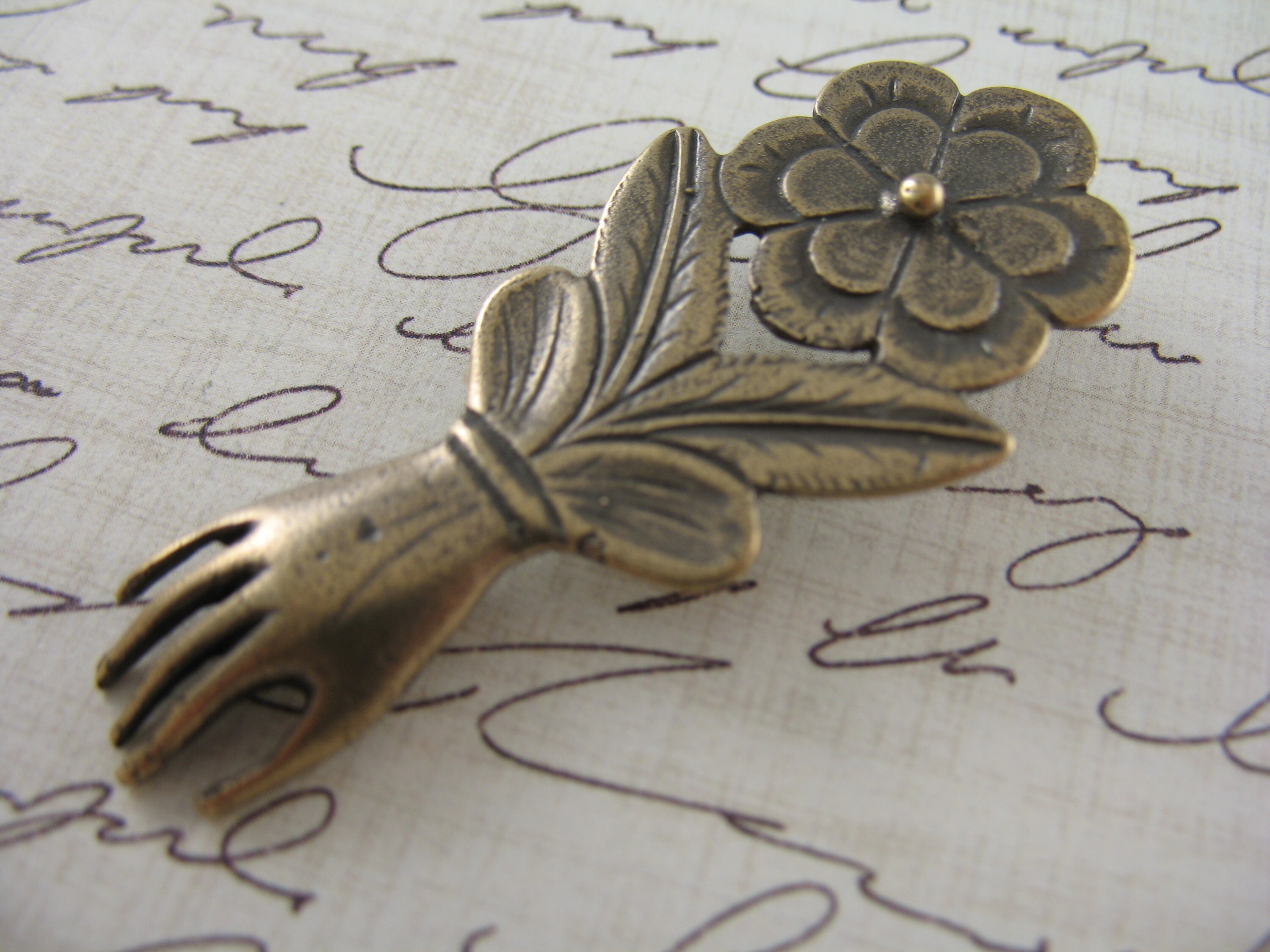 Solid Bronze Victorian Style Hand Pendant Milagro Charms Love - Etsy