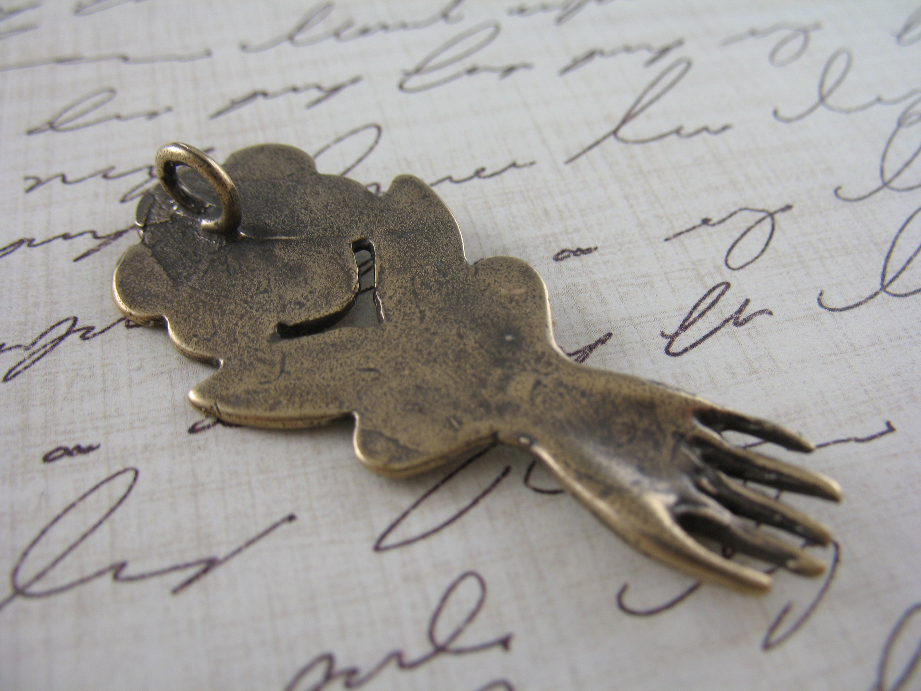 Solid Bronze Victorian Style Hand Pendant Milagro Charms Love - Etsy