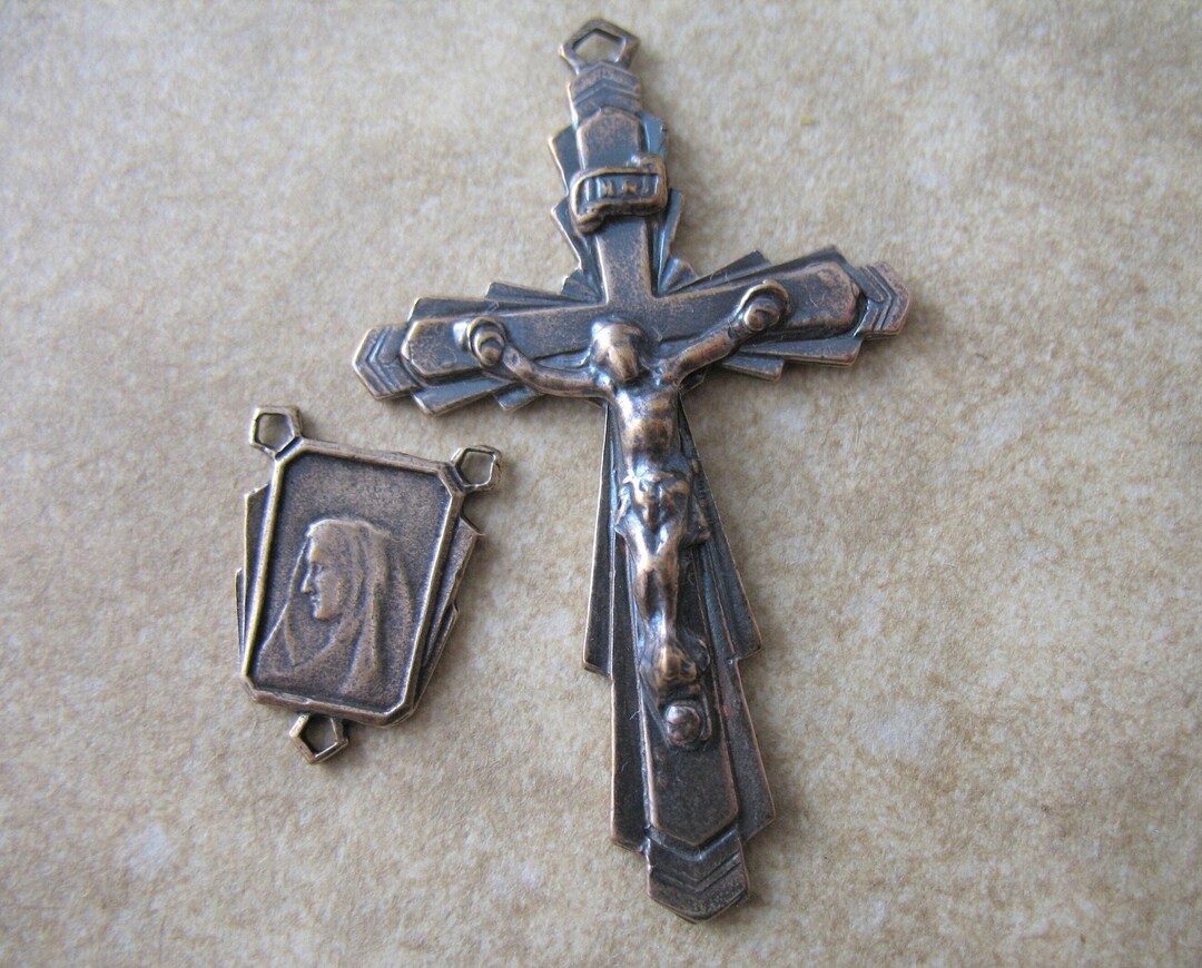 Rosary Parts Set Solid Bronze Crucifix Center Connector Crucifix ...
