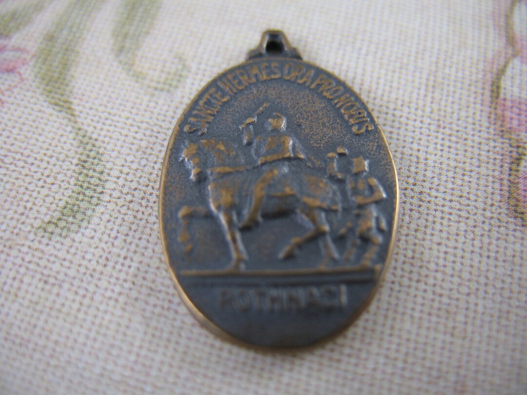 Solid Bronze Religious Medal Saint Hermes Driving Out Satan Religious ...