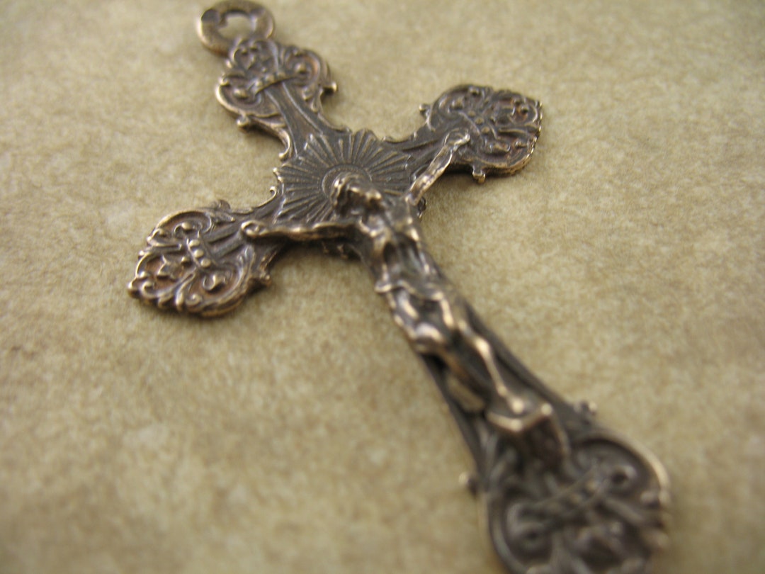 Solid Bronze Crucifix Rosary Parts Religious Charms Pendants Catholic ...