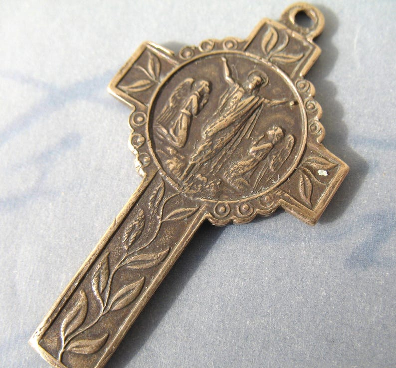 Solid Bronze Cross Christ and Angels Religious Charms Catholic Medals ...