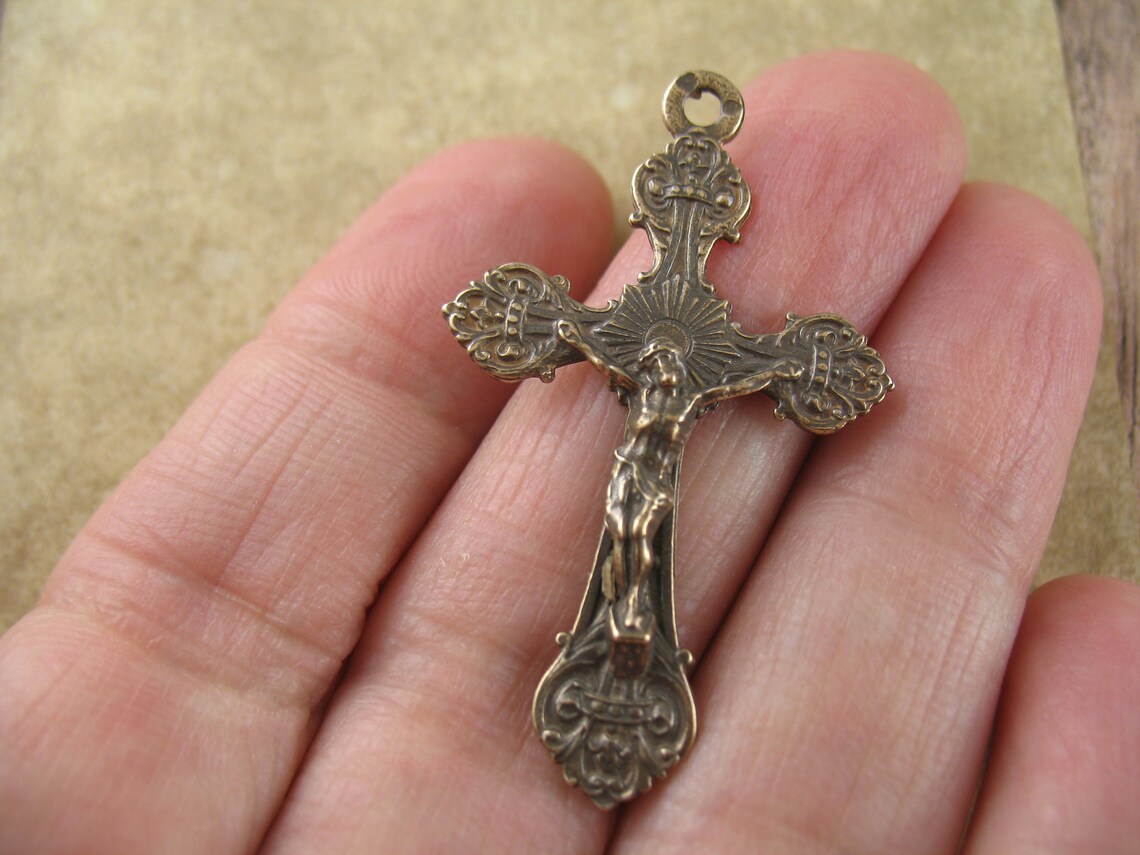 Solid Bronze Crucifix Rosary Parts Religious Charms Pendants - Etsy