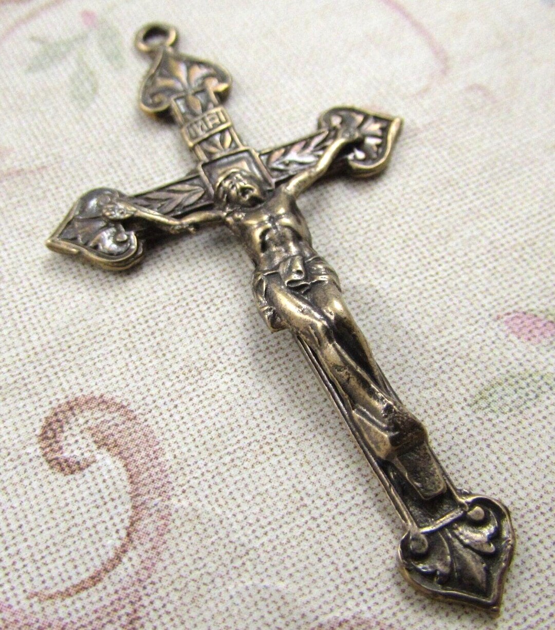 Solid Bronze Crucifix Rosary Parts Fleur De Lis Crucifix Catholic ...