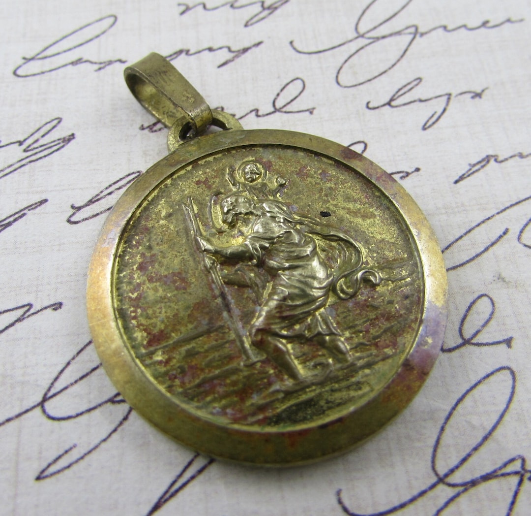 Vintage Two Sided Religious Medal Saint Christopher Saint - Etsy