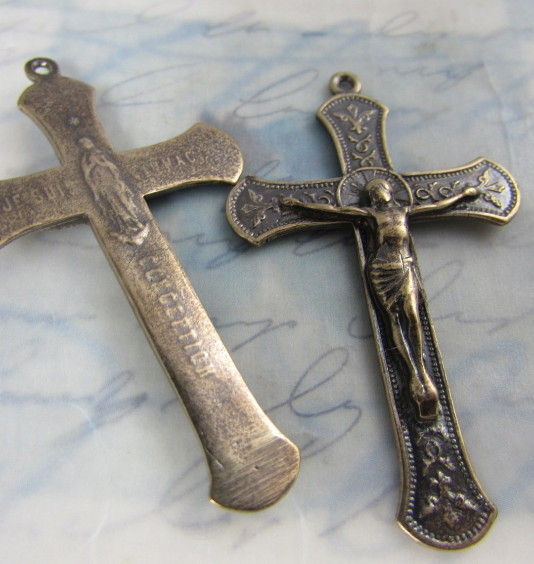 Two Sided Solid Bronze Crucifix Rosary Parts Crucifixes Catholic ...