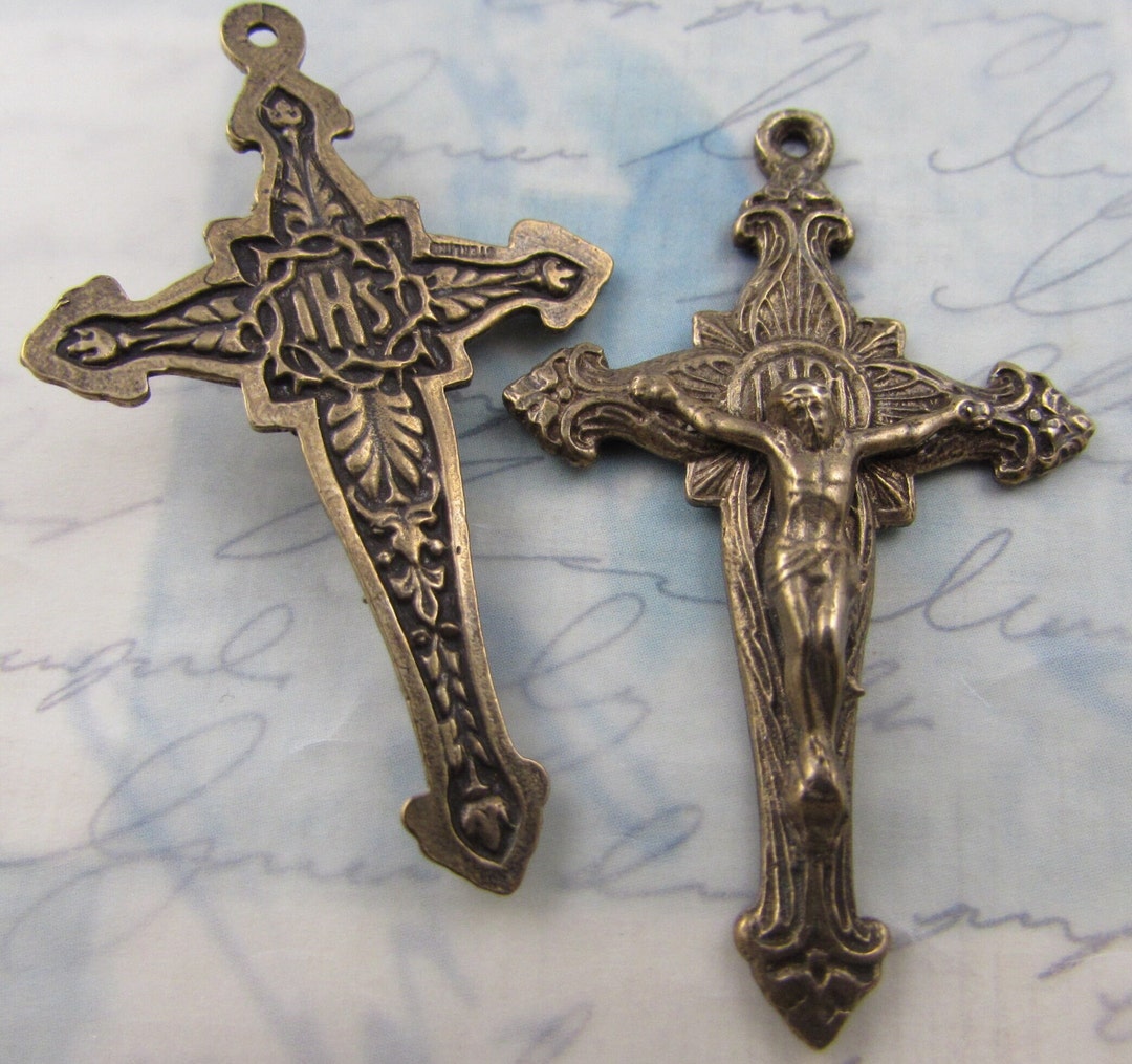 Solid Bronze Crucifix Rosary Parts Religious Charms Catholic Jewelry ...