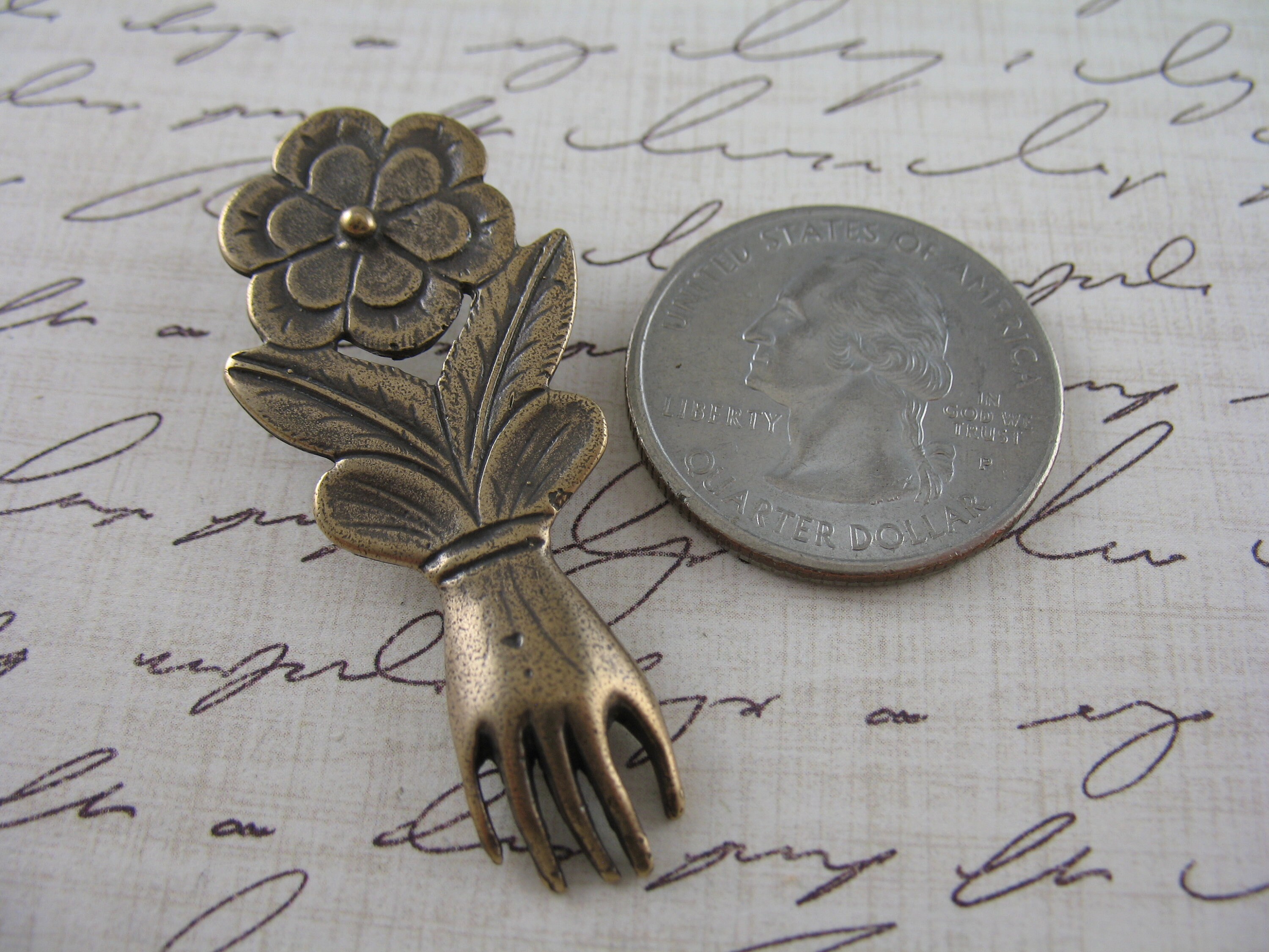 Solid Bronze Victorian Style Hand Pendant Milagro Charms Love - Etsy