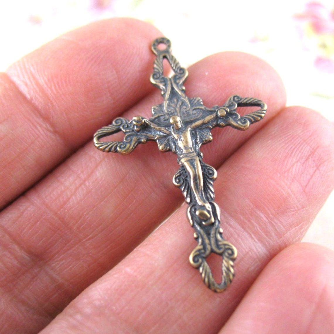 Solid Bronze Crucifix Rosary Parts Religious Charms Religious Jewelry ...