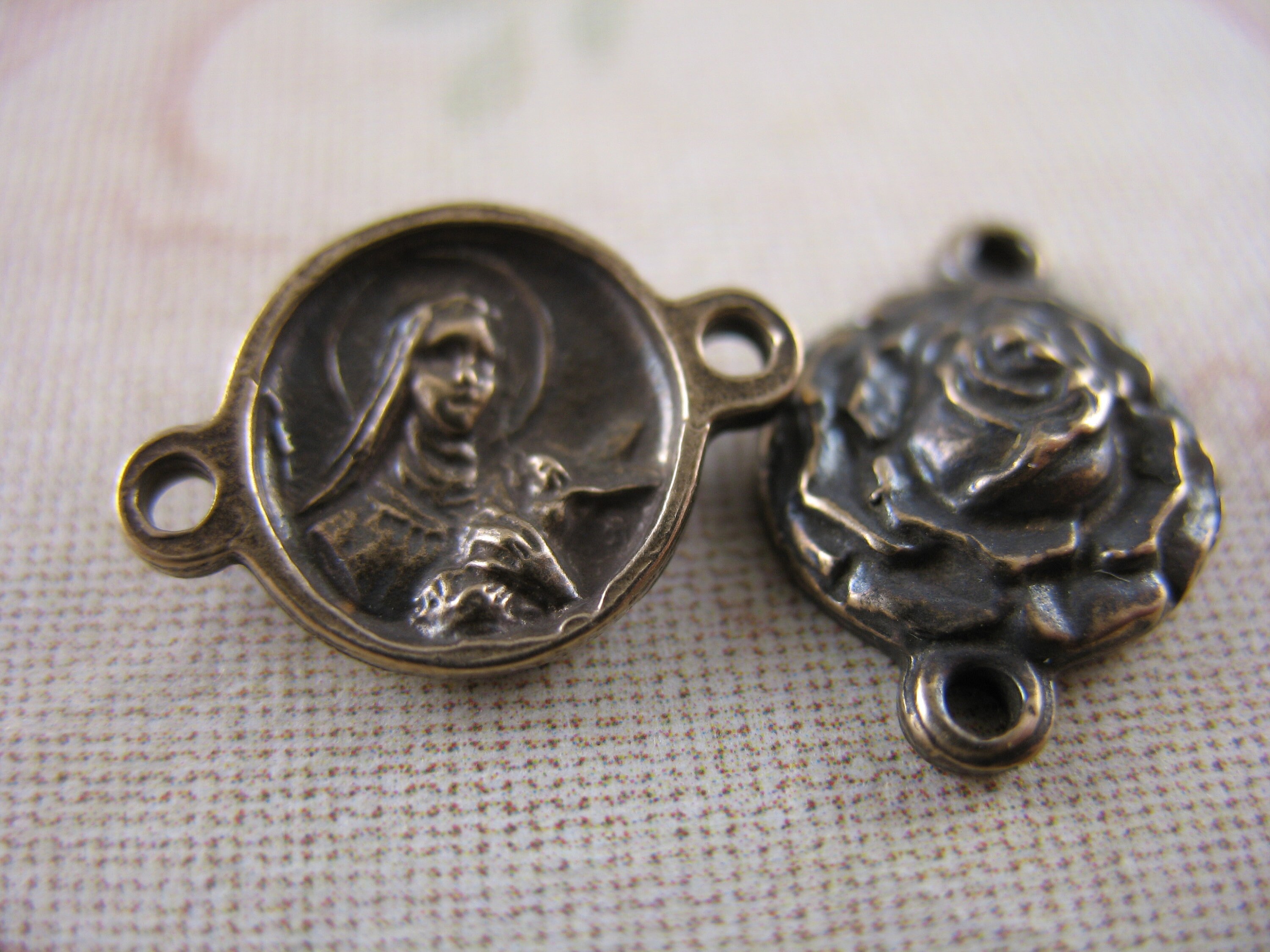 Tiny Saint Teresa Rosary Link Rose Link Connector Solid Bronze - Etsy
