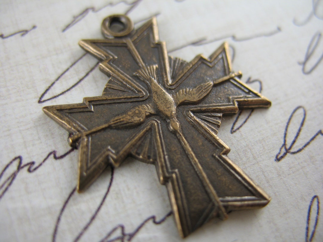 Holy Ghost Holy Spirit Cross Religious Medals Solid Bronze Catholic ...