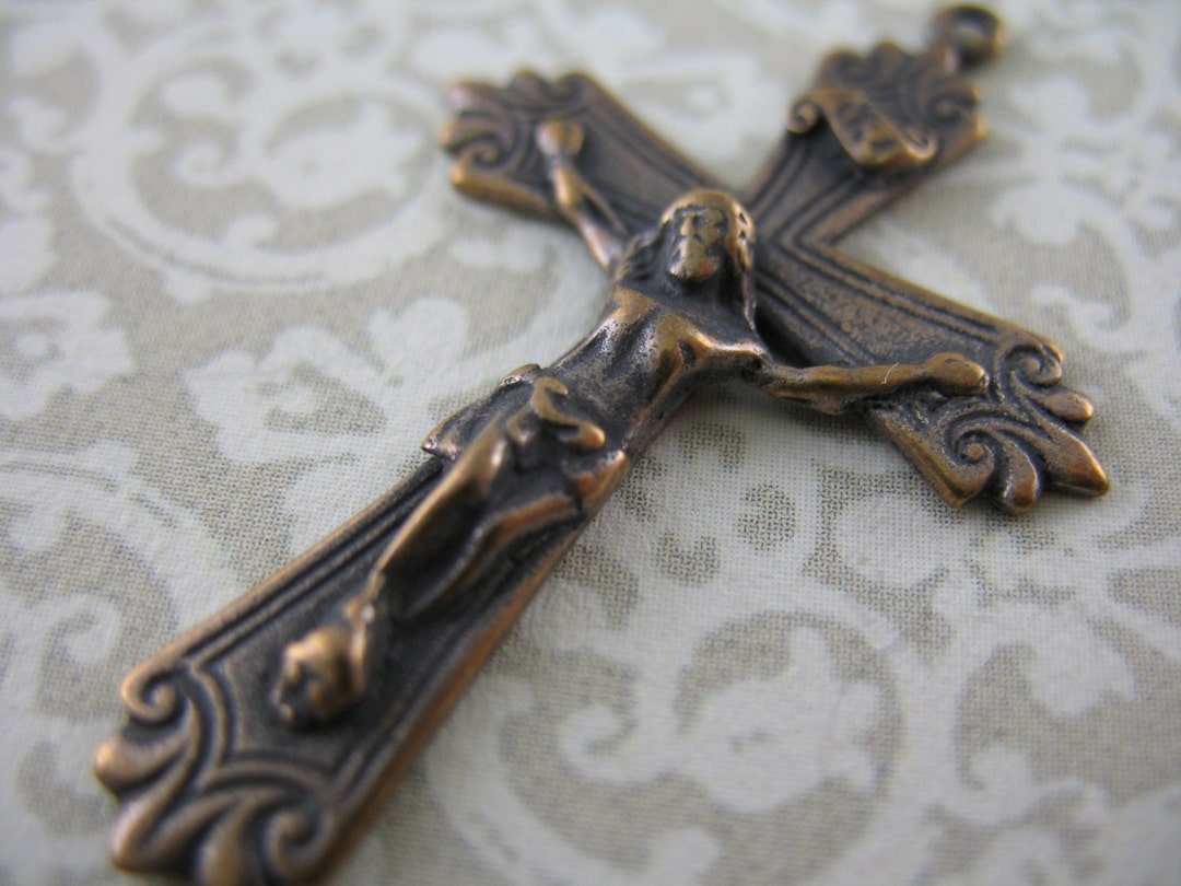 Small Crucifix Solid Bronze Rosary Parts Religious Charms Catholic ...