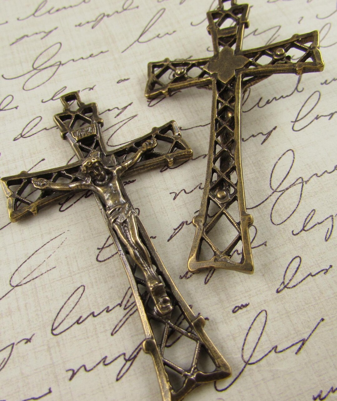 Solid Bronze Crucifix Lattice Design Rosary Parts Religious Jewelry ...