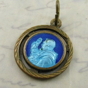 Small Vintage Religious Medal Italian Souvenir Blue Enamel Religious ...