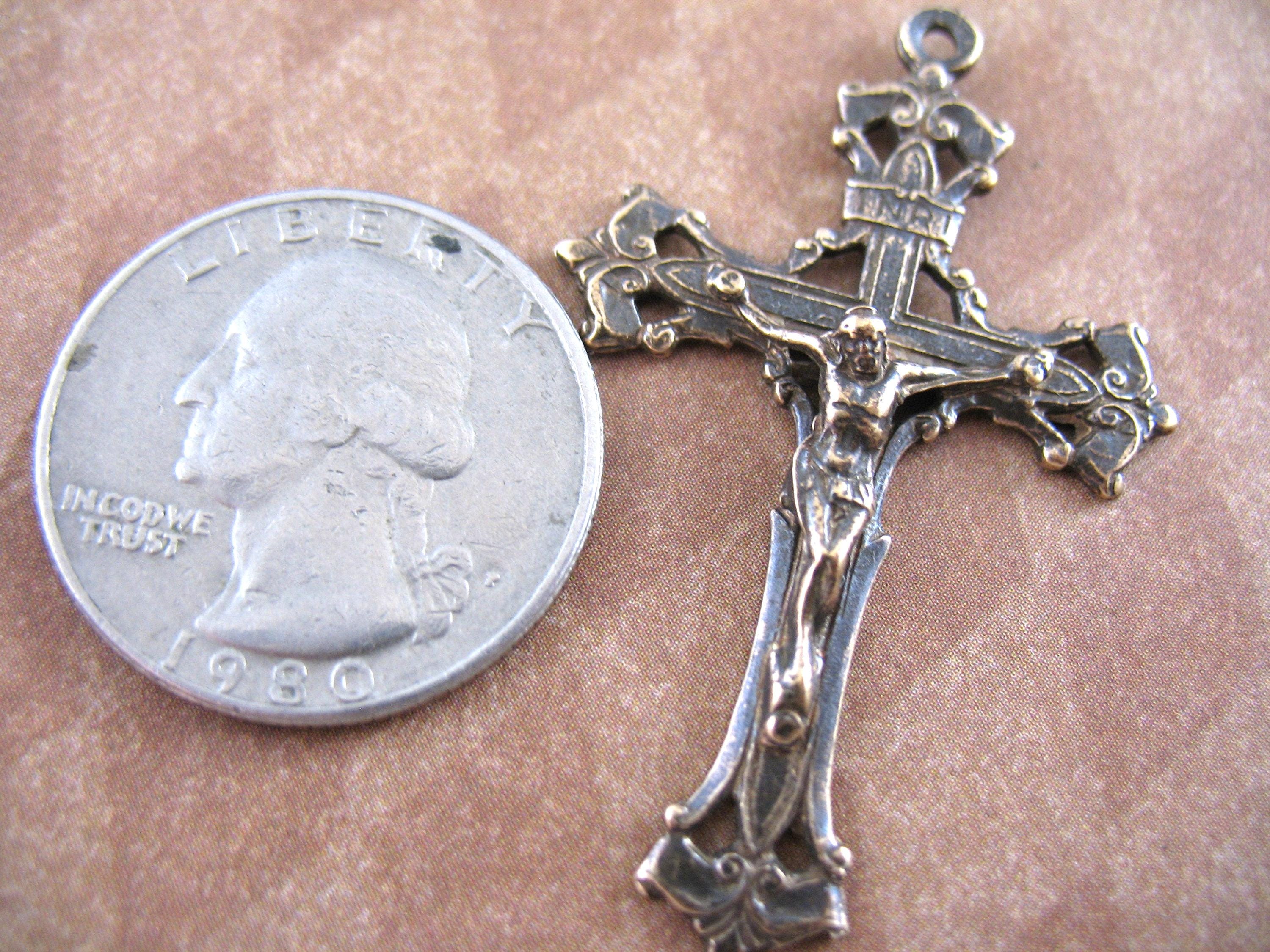 Solid Bronze Crucifix Rosary Parts Religious Charms Pendants Catholic ...