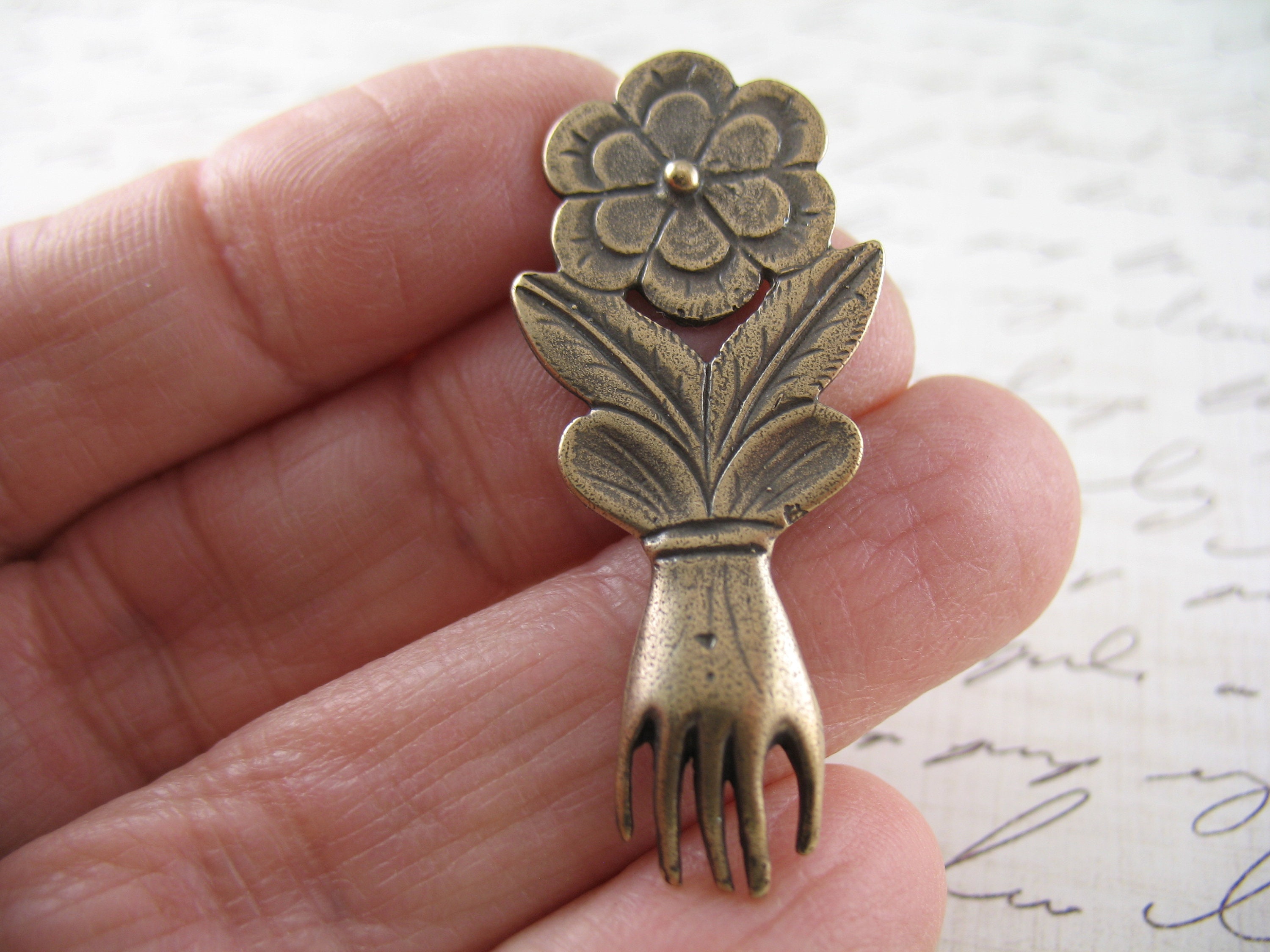 Solid Bronze Victorian Style Hand Pendant Milagro Charms Love - Etsy